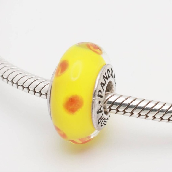 Pandora | Jewelry | Authentic Pandora Yellow Orange Polka Dots Glass ...